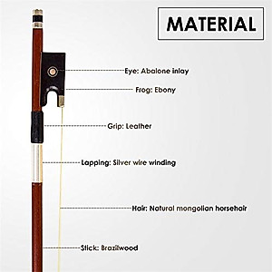 AMZZ 4/4 Full Size Student Violin Bow - Handcrafted Brazilwood Stick, Well-Balanced, Horsehair for 4/4 size violins and 12-13" violas（4 4 Violin Bow）