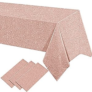 3 Pcs 54 x 108 Inch Pink Rose Gold Tablecloth for Parties Decorations Glitter Shiny Runner Waterproof Table Cover for Wedding Baby Shower Graduation Anniversary Holiday Birthday Decoration