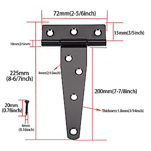 8 inch T Strap Hinges Gate Hinges, 4PCS T-Strap Shed Door Hinges Heavy Duty, Tee Hinge for Wooden Fences,Yard Door,Barn Door Gates, Wrought Rustproof