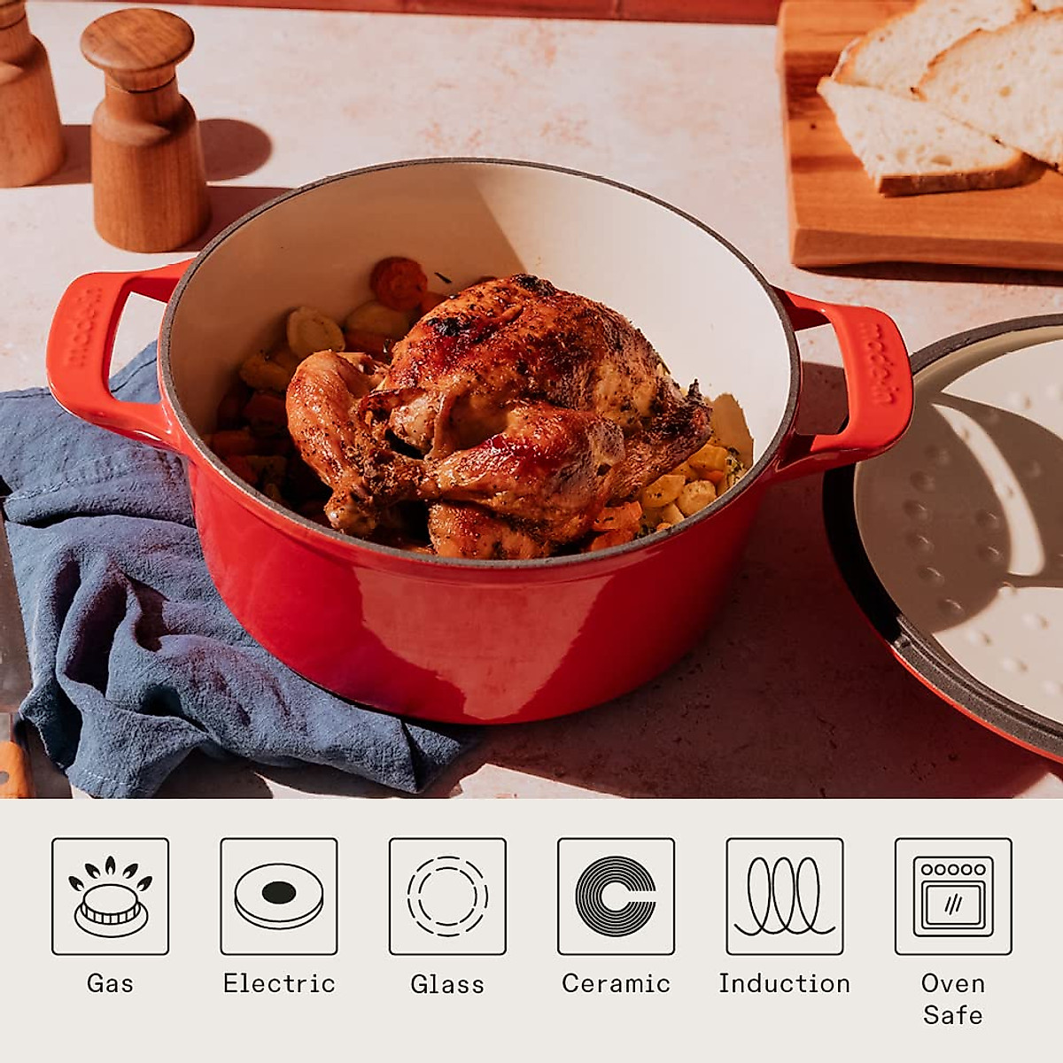 Made In Cookware - Dutch Oven 5.5 Quart - Red - Enameled Cast Iron - Exceptional Heat Retention & Durability - Professional Cookware - Crafted in France - Induction Compatible