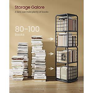 VASAGLE 4-Tier Rotating Bookshelf, Bookcase with Bookends for Small Spaces, Corner Shelf, Steel Frame, Ebony Black and Ink Black ULLS127B56