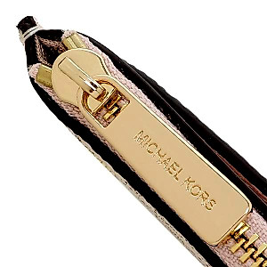 Michael Kors Jet Set Travel Top Zip Card Case Wallet Coin Pouch Powder Blush Multi Brown