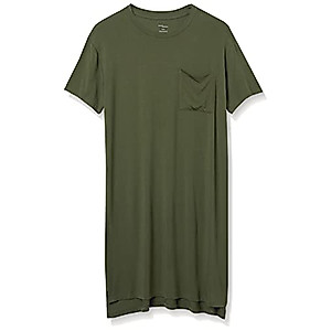 Amazon Essentials Women's Jersey Oversized-Fit Short-Sleeve Pocket T-Shirt Dress (Previously Daily Ritual), Forest Green, Medium