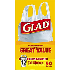 GLAD Tall Kitchen Trash Bags, 13 Gallon Handle Tie Trash Big for Kitchen, Unscented, 50 Count (Pack of 4)