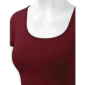 Women's Cotton Basic Scoop Neck Crop Tops Short Sleeve Tops DARKBURGUNDY M