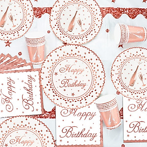 229 Pack Rose Gold & White Party Supplies Rose Gold Birthday Party Decorations Happy Birthday Dinnerware Set Rose Gold Paper Plates, Balloons, Tableclothes, Banner, Garland, Napkin, Cups Serves 20