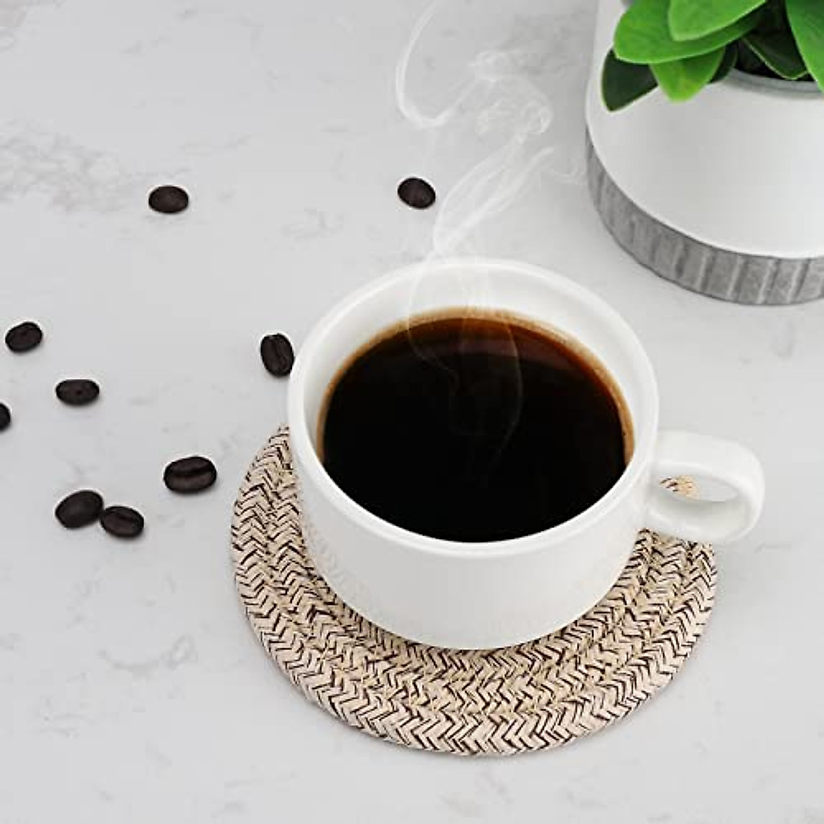 ABenkle 8 Pcs Drink Coasters with Holder, Cotton Woven Absorbent Coasters for Drinks, Minimalist Home Decor Coaster Set for Wooden Tabletop Protection Table, 4 inches Mixed Brown