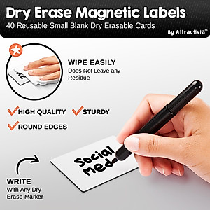 Dry Erase Magnetic Labels 2.8 x 1.8 in, Small Dry Erase Magnets, 40-Pack, White Erasable Write-On All-Purpose Labels, for Office, Education, Home, Whiteboard