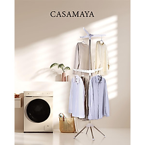 CASAMAYA Clothes Drying Rack Foldable, 74.8 inch 2 Tier Laundry Drying Rack with Rotating Clothes Rail for 54 Pieces of Clothes, Space Saving, Indoor, Stainless Steel, White and Silver CDR002W01