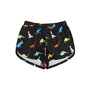 Floerns Women's Cute Dinosaur Print Elastic Drawstring Running Shorts Black S