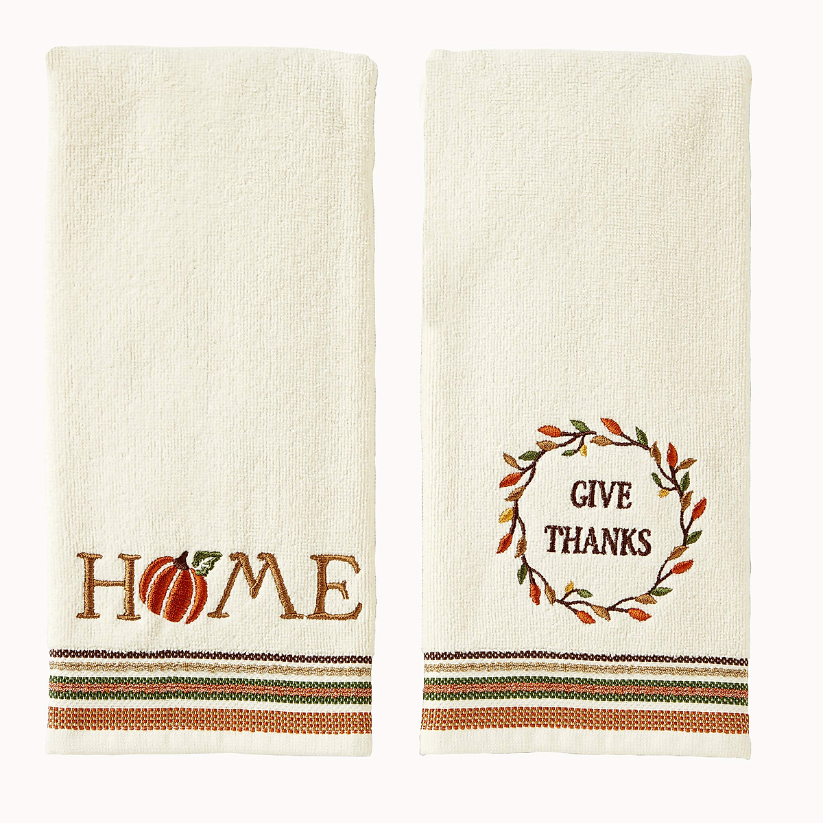 SKL Home Harvest Give Thanks/Home Hand Towel Set, Natural 2 Count, Small