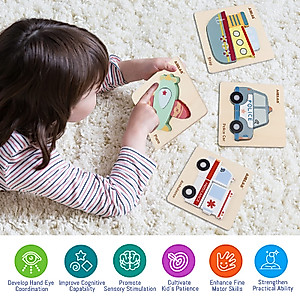Wooden Toddlers Puzzles Transportation Shape Puzzle Toys for Travel Airplane Portable Montessori Toys for Boys Girls 3-4 Year Old Baby Gifts Pack of 4 with Drawstring Bag