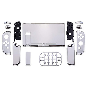 eXtremeRate DIY Replacement Shell Buttons for Nintendo Switch, Back Plate for Switch Console, Housing with Full Set Buttons for Joycon Handheld Controller - Chrome Silver [No Electronics Parts]