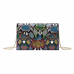 Dolce Na Women Snakeskin Pattern Handbag Envelope Clutch Bag Retro Purse (Snakeskin(Blue))