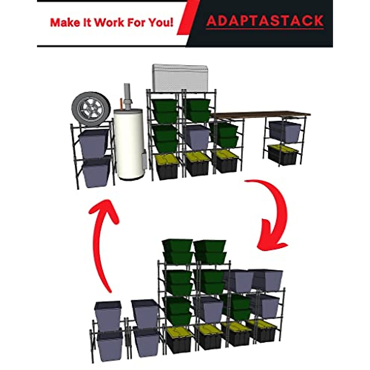 ADAPTASTACK CORE - Tote Storage Shelving System That Adapts to Any Space - Adjustable Garage Shelving Rack Solution - Heavy Duty Steel Shelf Design Holds 250 lbs. per Tote - Easily Organize Large Bins