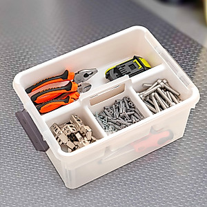 Citylife 17 QT Plastic Storage Bins Clear Storage Box with Removable Tray Stackable Latching Box with Handle for Oraganizing Tool, Craft, Office