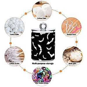 Swarm Of Bats on The Black Background Clear Plastic Storage Jars with Lids, Bathroom Vanity Storage Organizer Holder Canister for Cotton Swabs,Makeup Sponges, Flossers,Bath Salts,4 Pack