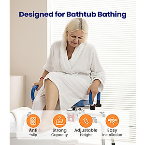 VOCIC Sliding Shower Chair, Swivel Tub Transfer Bench, Adjustable Height Shower Bench for Elderly, Bath Bench with Armrests & Swivel Padded Seat