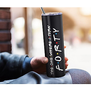 40th Birthday Gifts For Women 1984 Birthday Decoration For Women Female 20oz Wine Tumbler Happy 40 Year Old Bday Presents For Bestie Friend Sister Woman Black Wine Cup With Turn Forty