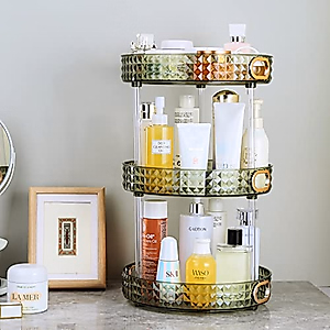 Rotating Makeup Organizer 3 Tier skincare organizers with handle Bathroom Lazy Susan Organizer Perfume Organizer Spinning Cosmetics Organizer for Vanity，Cabinets, Pantry, Fridge, Countertops，Kitchen