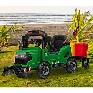 MOLACHI Ride On Street Sweeper Truck,12V Ride on Car w/Remote Control,Electric 360 Degree Rotating Sweeping Brooms，Music,LED Light,Ideal Gift for Kids 3-7 Years Old,Green