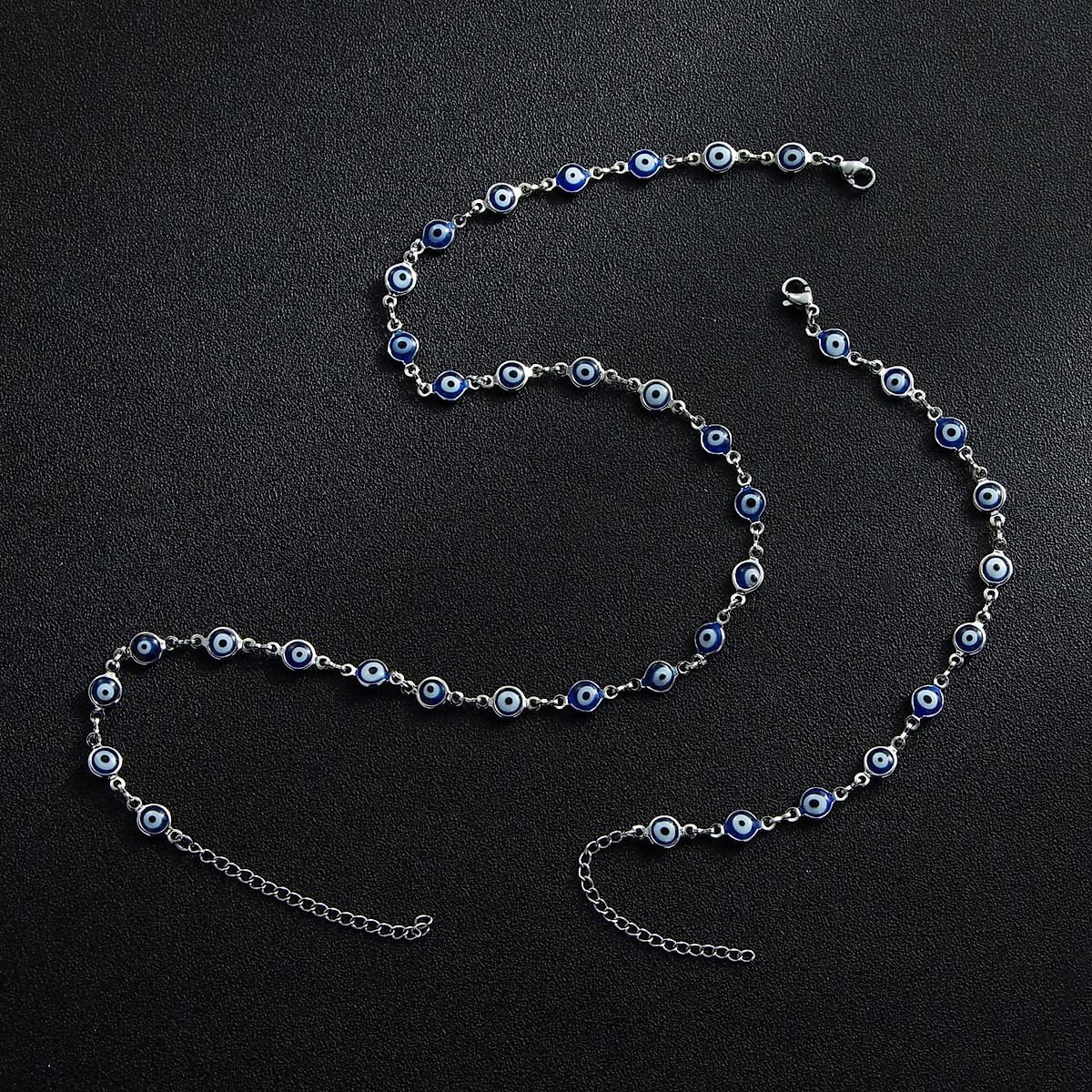 JDXN 4PCS Evil Eye Blue Glass Eye pendant Necklace Evil Eye Ring Set Plated Eye Rings Colorful Evil Eye Finger Ring For Women Girls (bule/Gold/Silver /4PCS)