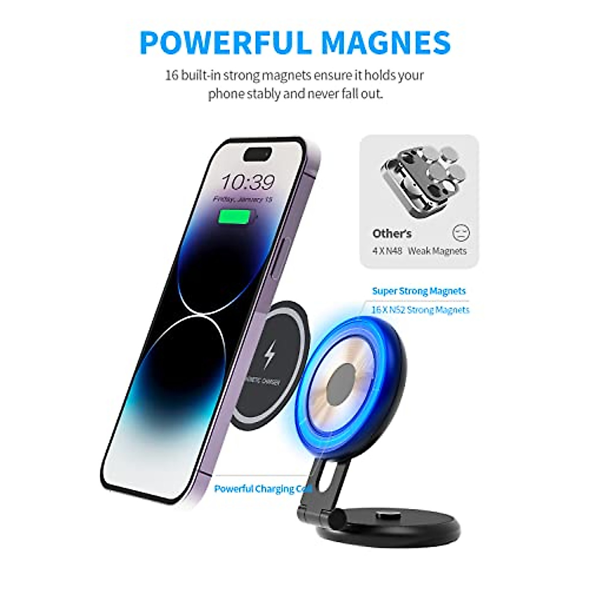 Marnana Fast Charging Wireless Car Charger Mount, Magnetic Foldable Car Phone Holder for Tesla Model 3/Y Designed for MagSafe Compatible with iPhone 12/13/14 Series