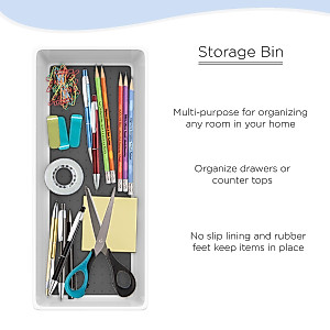 Lavish Home Storage Bin- Plastic Drawer Organizer Tray with Non-Slip Liner for Kitchen, Office or Vanity – Tableware, Office Supplies, and Makeup