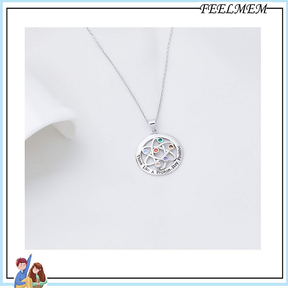 FEELMEM Atomic Science Necklace Chemist Gift Atom Chemistry Science Symbol Necklace for Scientist Physicist Graduation Gift