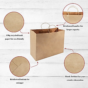 HAPPY CHEERS Kraft Paper Gift Bags,50 Pack Large Paper Bags with handles,16x6x12 Inches Thick Large Paper Shopping Bags for Boutique,Brown
