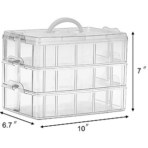 Sooyee 3-Tier Stackable Craft Organizers and Storage Box with 30 Compartments,Bead Organizer,Plastic Storage Box for Toys,Dolls, Arts and Craft, Washi Tape, Rock Collection, Ribbons,Clear