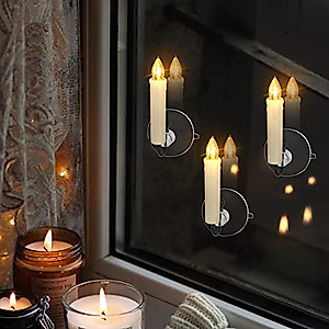 FPOO 12 PCS Flameless Flickering Window Candles with Timer & Remote, Battery Operated LED Taper Christmas Tree Candles Lights with Clips and Suction Cups for Home, Garden, Holiday Decorations