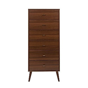 Prepac Milo Mid-Century 6 Drawer Tall Dresser Chest For Bedroom, Dresser, 16" D x 25" W x 56.25" H, Cherry