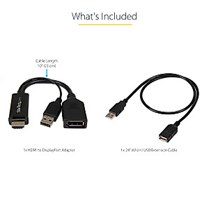 StarTech.com 4K 30Hz HDMI to DisplayPort Video Adapter w/ USB Power - 6 in - HDMI 1.4 (Male) to DP 1.2 (Female) Active Monitor Converter (HD2DP), Black