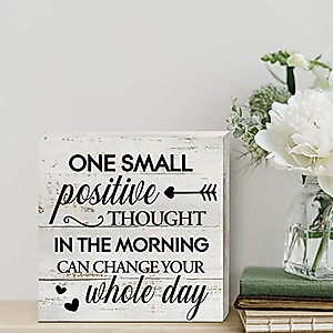 Inspirational Positive Thought Wooden Box Sign Desk Decor Rustic Motivational Wood Block Plaque Box Sign for Home Living Room Office Shelf Table Decoration (5 X 5 Inch)