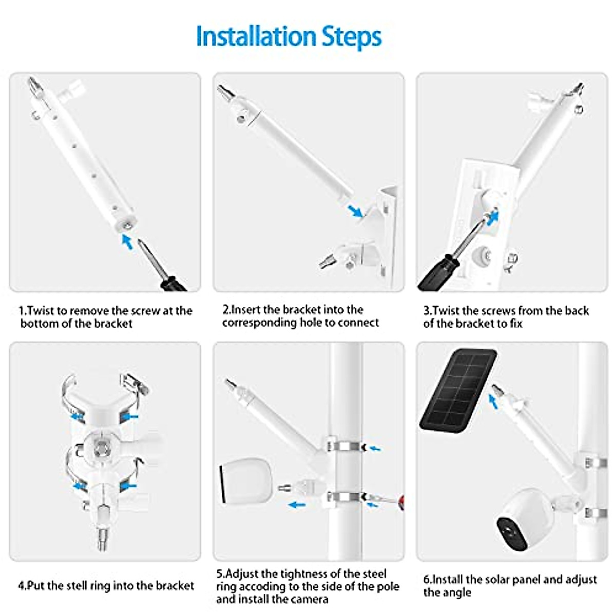 2-in-1 Pole Mounting Bracket for Arlo Solar Panel/Arlo Pro 3/Arlo Ultra1&2/Arlo Essential/Arlo Pro 4 /eufyCam Outdoor Mount Accessories for Arlo pro 4 and Arlo Solar Panel (White)