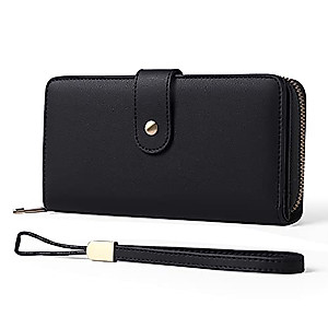 GAEKEAO Womens Wallet RFID Blocking Leather Zip Around Wallet Clutch Wristlet Large Capacity Travel Long Purse