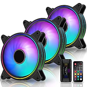 EZDIY-FAB Moonlight 120mm RGB Case Fan with Fan Hub X and Remote,Motherboard Aura SYNC,Speed Control,ARGB Fan for PC Case-3 Pack
