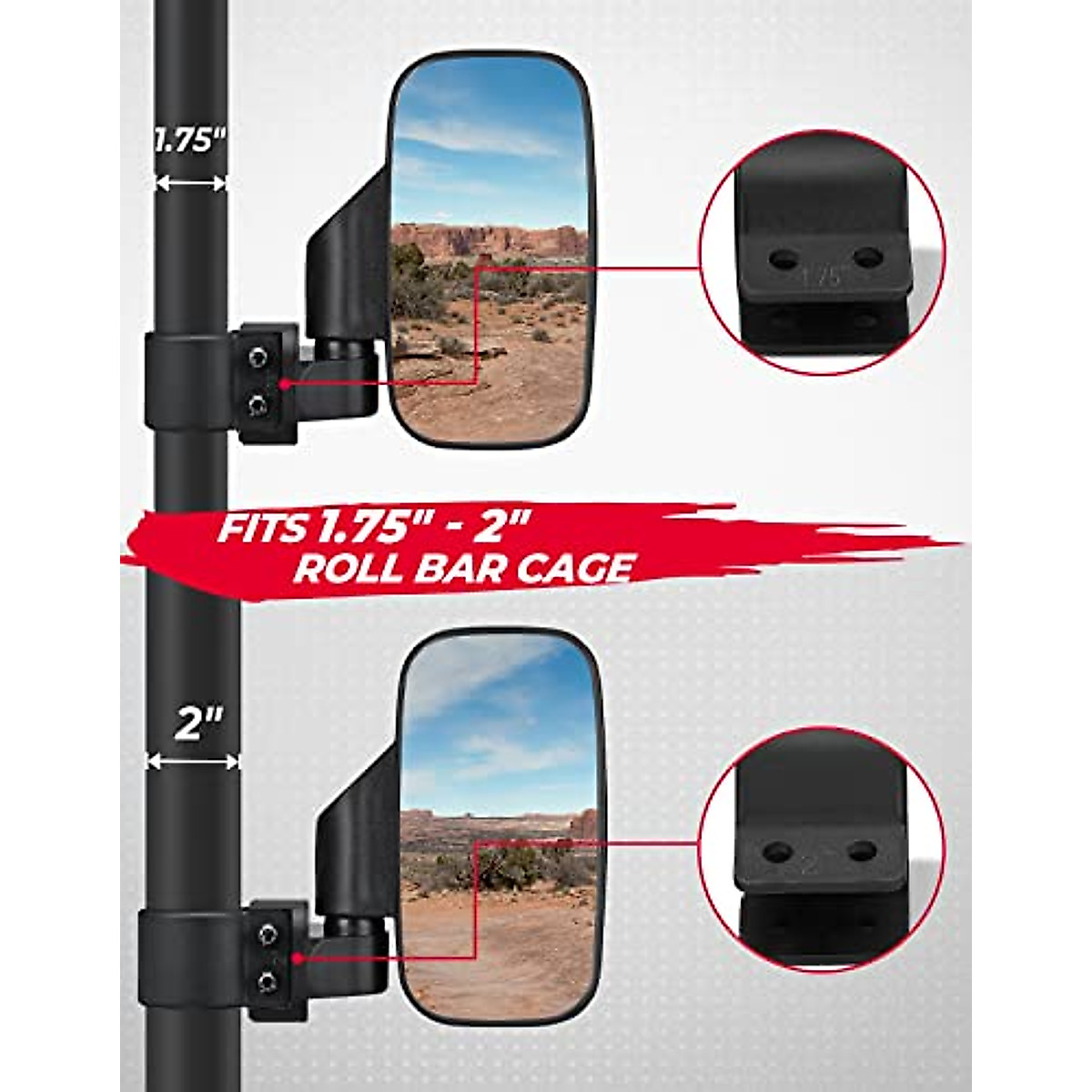 UTV Mirrors, KEMIMOTO UTV Side Mirrors Fits 1.6-2 IN Roll Cage Compatible with Pioneer Polaris RZR 900 1000 Can Am Kawasaki Mule Rhino YXZ Zforce Shatter Proof Tempered Glass