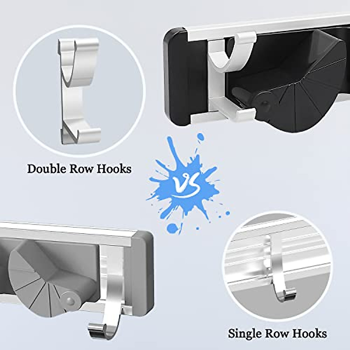 LOMEVE Mop And Broom Holder Wall Mount, Mop Holder, Garage Storage Garden Kitchen Tool Organizer Wall Hanger for Home Goods (4 Positions with 8 Hooks, Black)