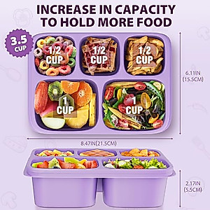 Mosville® Bento Snack Containers, 4 Pack Lunchable Container with 5 Compartments for Adults On-the-Go Meals [Portion Control], Reusable Bento Lunch Box BPA-Free
