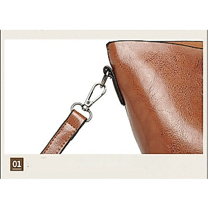 Women's oily leather totebag,Vertical zipper open shoulder bag,Women's cross body bag (Khaki)