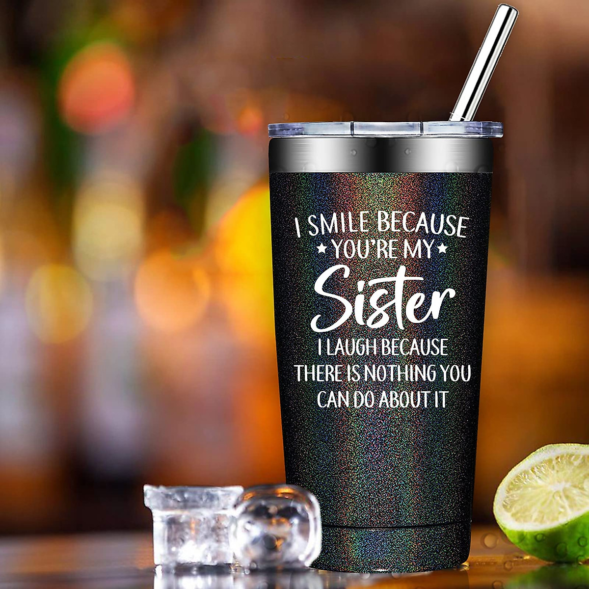 Grifarny Sister Gifts from Sister - Sister Birthday Gifts - Sister Christmas Gifts - Mothers Day Gift for Sister - I Smile Because Your are My Sister Tumbler Cup 20oz