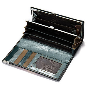 MASIWEI Genuine Leather Folded Wallet for Women Credit Card Holder RFID Blocking Cell Phone Pouch Patchwork Style (Rhombus-1)