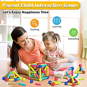 Asago Magnetic Building Toys for Kids, 88pcs Magnetic Tiles Toddler Toys, Magnet Blocks Sticks & Ball Creativity Game, STEM Brain Development Kit for Preschool Girls,Boys Ideal Gift Set