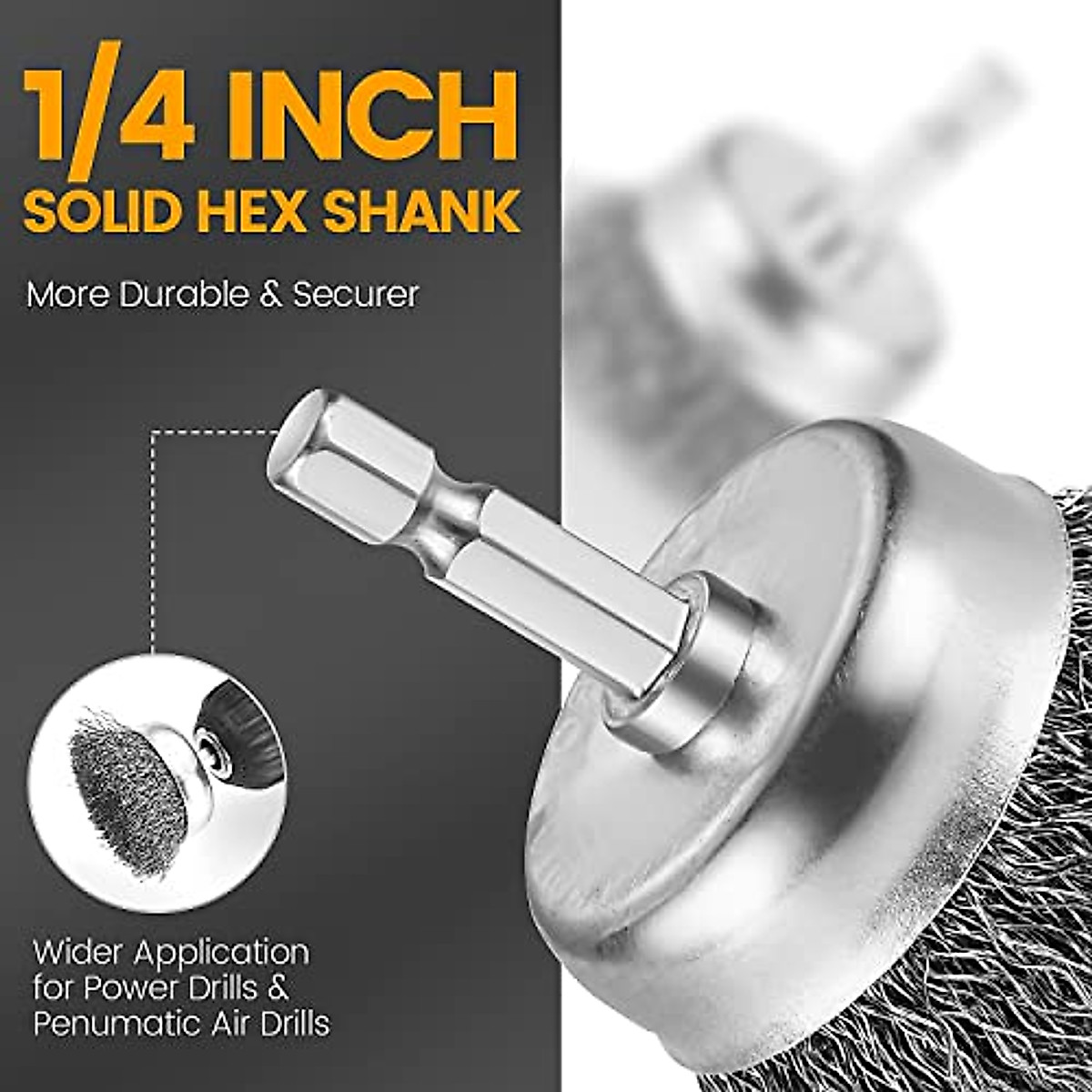 TILAX Wire Brush Wheel Cup Brush Set 6 Piece, Wire Brush for Drill 1/4 Inch Hex Shank Arbor 0.012 Inch Coarse Carbon Steel Crimped Wire Wheel for Drill Attachment, Rust Removal, Stripping and Abrasive