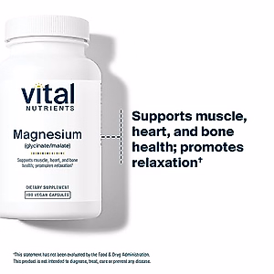 Vital Nutrients Magnesium Glycinate + Malate | 120mg Vegan Magnesium Supplement for Women and Men | Muscle, Heart, Bone Support* | Promotes Relaxation | Gluten, Dairy and Soy Free | 100 Capsules