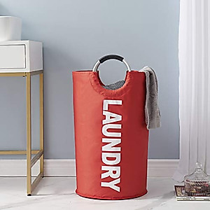 HOMEAMY 82L Large Thicken Laundry Basket Collapsible Fabric Laundry Hamper Foldable Heavy Duty Clothes Bag Portable Washing Bin Waterproof Cloth Hampers Storage with Durable Aluminum Handles (Red)