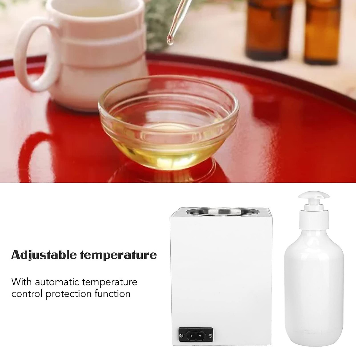 GOWENIC Massage Oil Bottle Warmer, Single Bottle Essential Oil Lotion Warmer with Adjustable Temperature Aluminum Alloy Inner Liner, Spa Lotion Warmer for Salon Barber Shops Beauty Salon Home(US)