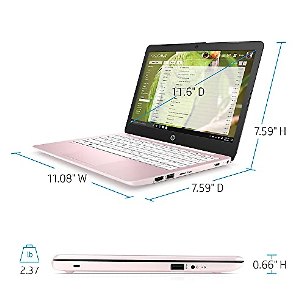 HP Diagonal HD Stream PC Laptop, Intel Celeron N4020 Processor, 4GB RAM, 64GB EMMC, 802.11ac, Bluetooth 4.2, HDMI, Windows 10 (Rose Pink), 11-11.99 inches (HP11ak)
